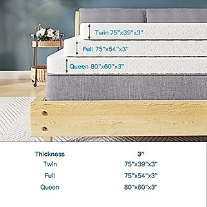 EZKozzy 3 Inch Memory Foam Mattress Topper Full Size High Density Cooling Pad Pressure Relief Bed Topper with Removable & Washable Bamboo Cover (Queen)