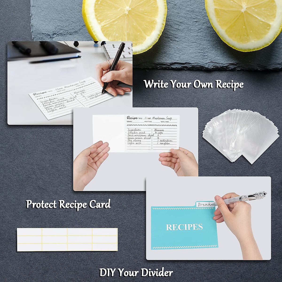 Fortuning's JDS Recipe Box with Cards and Dividers, Pinewood Recipe Organizer with 100 Double Sided 4x6 Recipe Cards, 100 Card Sheet Protectors, 12 Dividers and 2 Label Stickers