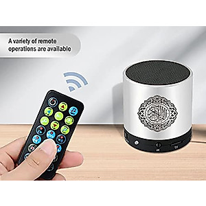 Hitopin Digital Quran Speaker FM Radio Silver Color with Remote Control Over 18Reciters and15 Translations Available Quality Qur'an Player Arabic English French, Urdu etc Mp3