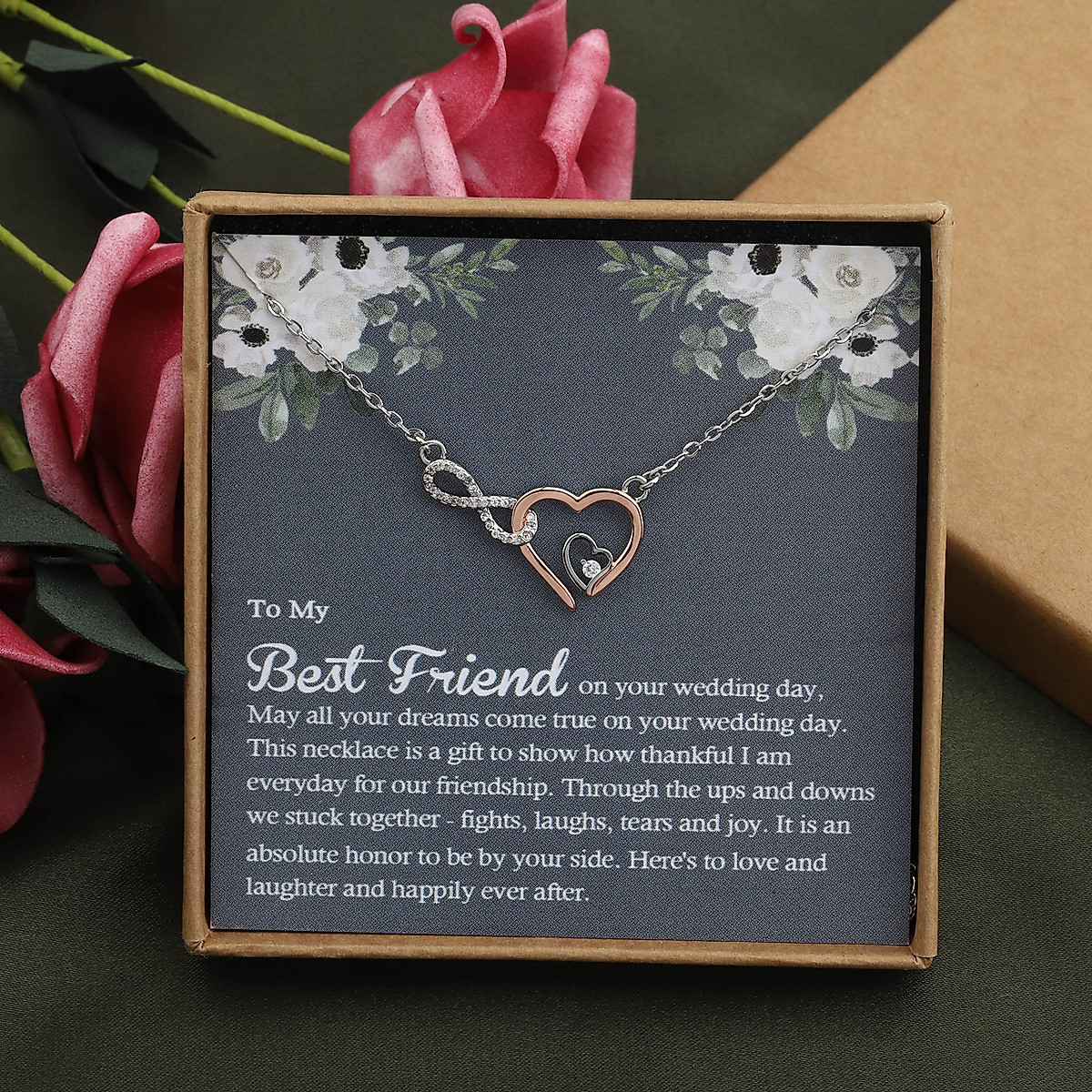 OKEYCH Best Friend Gift to Bride, To My Best Friend On Her Wedding Day Necklace, Bride Gift From Maid of Honor, Wedding Gift (To My Best Friend May Necklace)