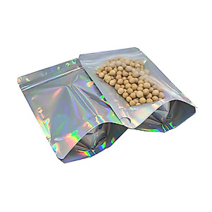 FERENLI 50 Pieces Resealable Zipper Lock Mylar Bags Clear Front Stand Up Aluminum Foil Sealable Bags for Food Long Term Storage Airtight Mylar Bags 4.3x6.3 inch