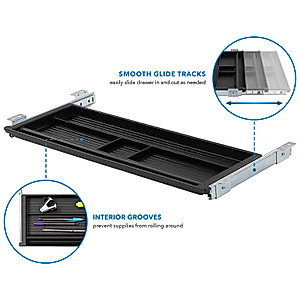 Mount-It! Under Desk Pencil Drawer - Slide Out Under Desk Tray for Storage of Pen, Pencil and Other Office Essentials, 21.2 Inch Wide, Black