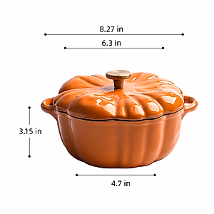 Enameled Cast Iron Dutch Oven with Lid –Pumpkin Cocotte – Non Stick Dutch Oven Pot – Sturdy Ovenproof Stockpot Cookware – Enamelled Cooking Pot – Oversized Handles (1.6-quart)