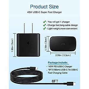 45W USB C Samsung Super Fast Charger Block for Samsung Galaxy S23 Ultra S22 Ultra Charger S23/S23+/S22+/S22/S21/ Ultra,S10/S9/S8,Galaxy Tab S8 Ultra S7/S7+/S8+ Type C Wall Charger with 6ft Cable