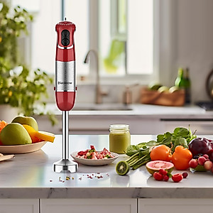 Blackcow Powerful Immersion Blender 3.0, BPA-Free, 800W Electric Hand Blender with 12-Speed&Turbo, Stick Blender for Soup, Smoothie, Puree, Detachable Base, 304 Stainless Steel 3D Blades, Red