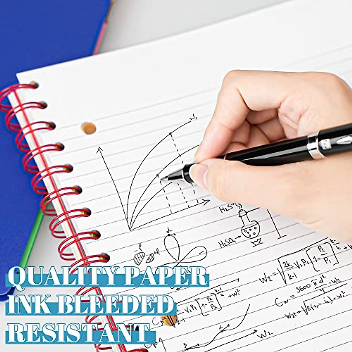 MOWEE Spiral Notebook - 5 Subject Notebook, College Ruled Notebook 3-Hole Punched With Dividers, Storage Pockets, 11" Ruler, 200 Pages, for Writing Journal, Home &Office, School Supplies, 8.1''x11.7''（Black）