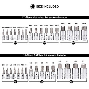 CASOMAN 33 Piece Master Hex Bit Socket Set, S2 Steel, SAE And Metric, Allen Socket Bit, 5/64-inch to 3/4-inch, 2mm to 19mm Socket Tool Kit