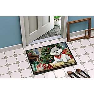 Caroline's Treasures DAC2611JMAT Bichon Frise Cozy Christmas Doormat Front Door Mat Indoor Outdoor Rugs for Entryway, Non Slip Washable Low Pile, 24H X 36W