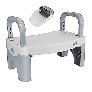 Welspo Folding Step Stool for Kids, Toddler Step Stool with Handle for Bathroom Sink,Toilet, Plastic Child Step Stool with Faucet Extender Non-Slip for Boys and Girls, Gray