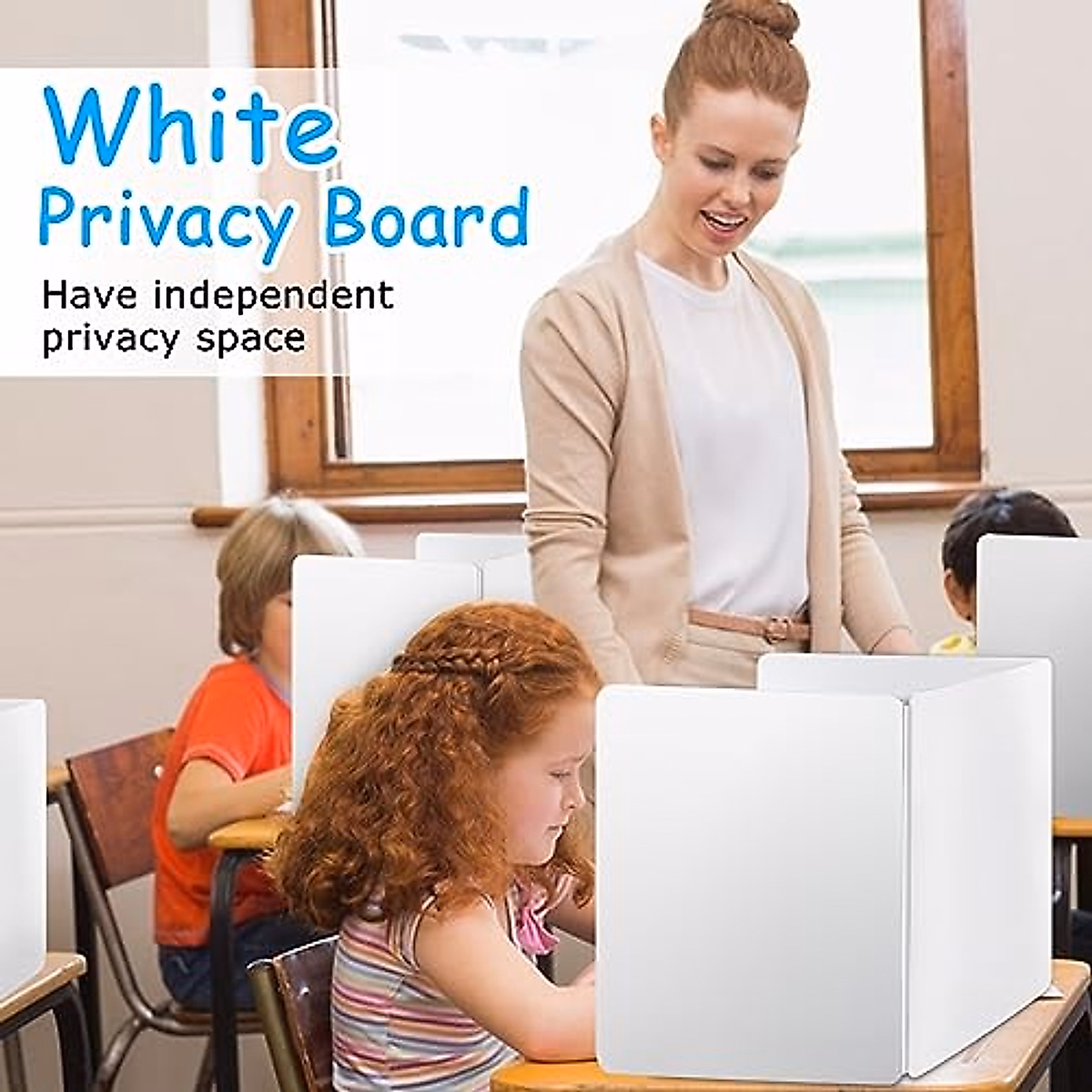 Jutieuo 4 Pack Classroom Privacy Shields for Student Desks, Heavy Duty Plastic Privacy Folder Desk Partition Panel for Student Testing Divider Board - Reduce Distractions, 17"W x 13.5"H x 14"D (White)