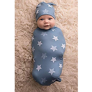 Itzy Ritzy Cocoon and Hat Swaddle Set, Cutie Cocoon Includes Name Announcement Card and Matching Jersey Knit Cocoon and Hat Set, Perfect for Newborn Photos, for Ages 0 to 3 Months, Blue Stars