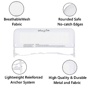 Dream On Me Adjustable Mesh Bed Rail, Two Height Levels, Ready to Use, Compatible with Twin Size Beds, All Steel Construction, Equipped with Guard Gap, Durable Nylon Fabric Mesh, White