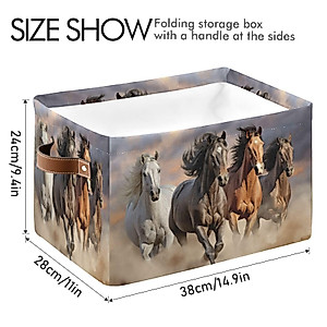 STAYTOP Large Storage Basket Collapsible Toy Storage Bins Waterproof Laundry Basket with Handle.Used for Home Closets, Offices, Bedrooms, Kids Toy and Gift Baskets-Running Horses（Rectangular）1PCS