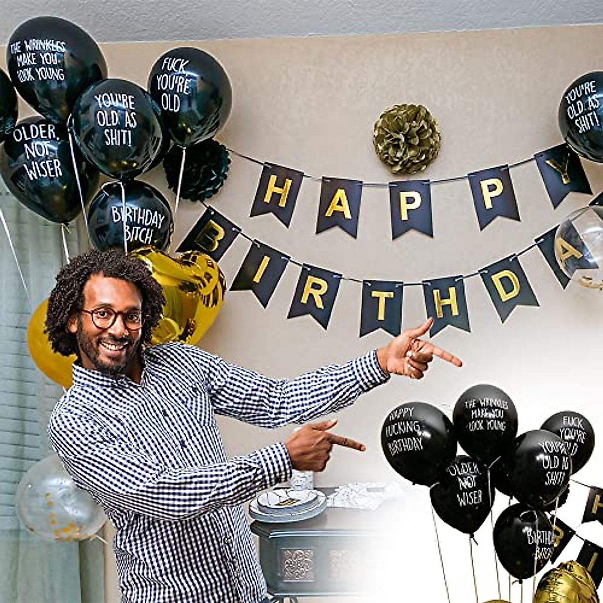 32 Piece NSFW Funny Abusive Old Age Birthday 12 Inch Party Balloons for adults with 10 Different rude, Offensive, and Sarcastic Phrases - Warning Adult Language