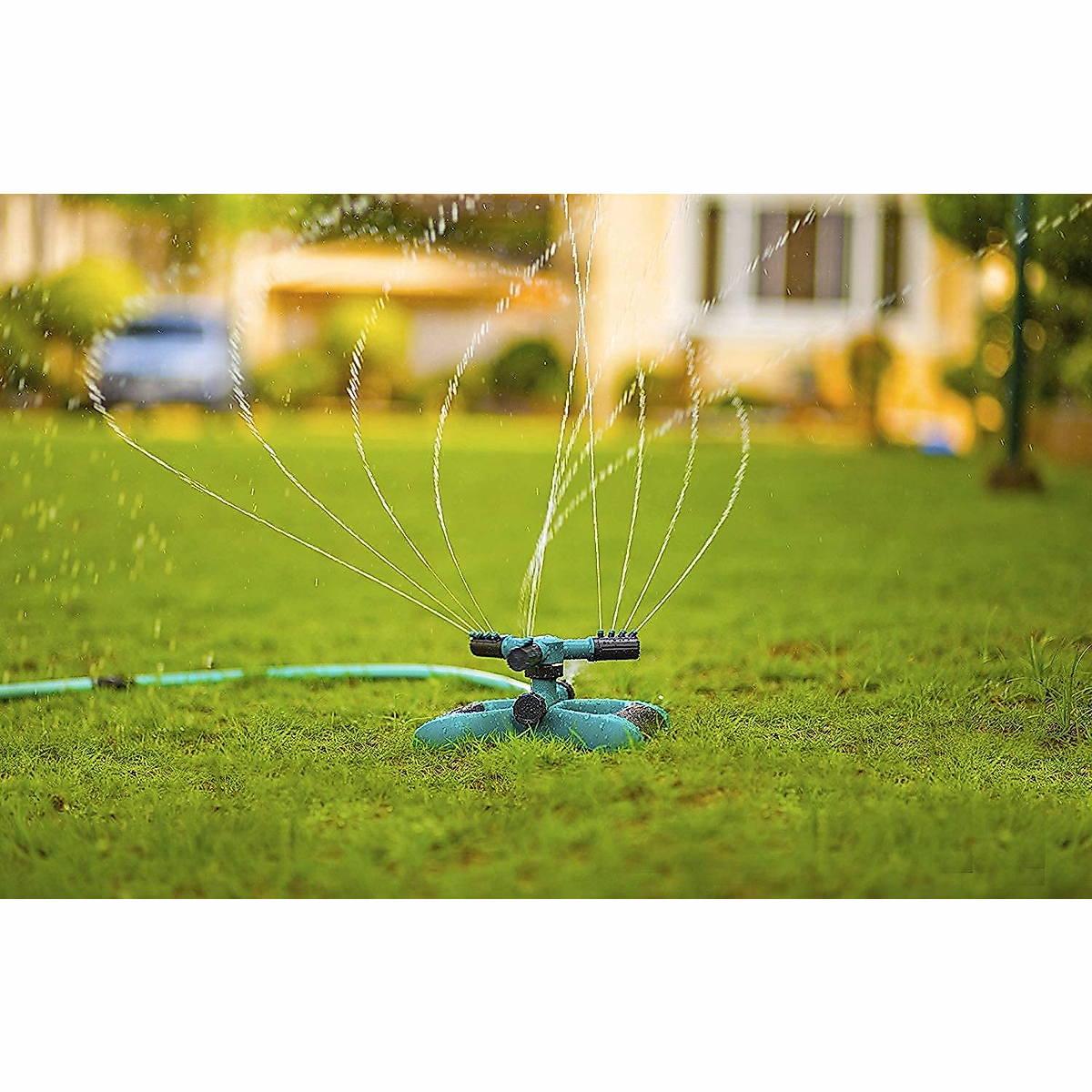 Signature Garden Water Sprinklers for Yard, Three Arm Sprinkler, 12 Built-in Spray Nozzles, 360 Degree Rotation, Connect Multiple Large for Large Or Small Grass Lawn Area