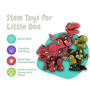 Pop A Giggle Take Apart Dinosaur Toys for Kids 3-5, Dino Toy with Electric Drill for 3 4 5 6 7-Year-Old Boys, Stem Educational Learning Building T-Rex Dino for Birthday Gifts