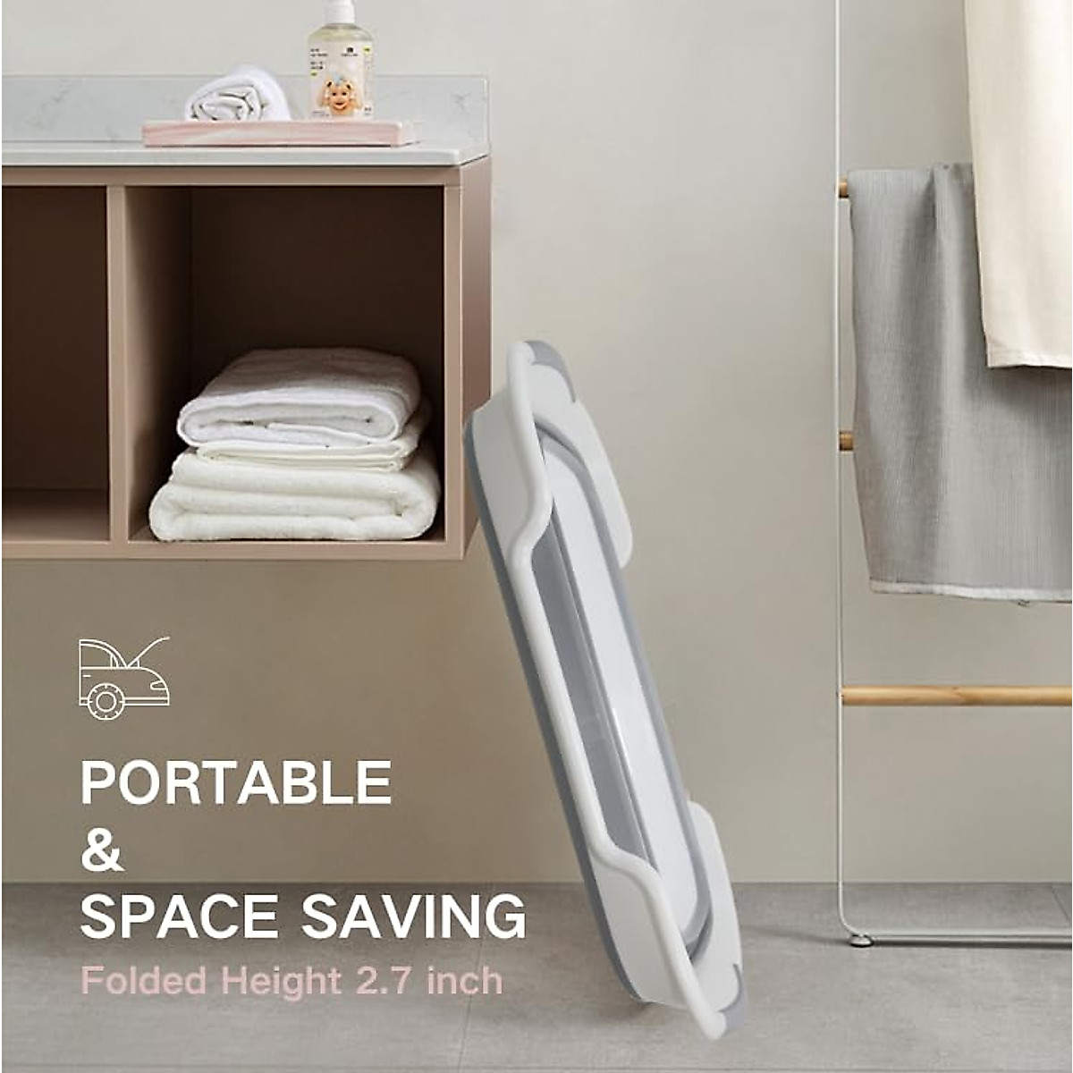 CYANOE Collapsible Pet Bathtub with Water Drain Plug, Foldable Bathtub for Puppy Small Dogs Cats, Portable & Space Saving Design, BPA Free, Grey