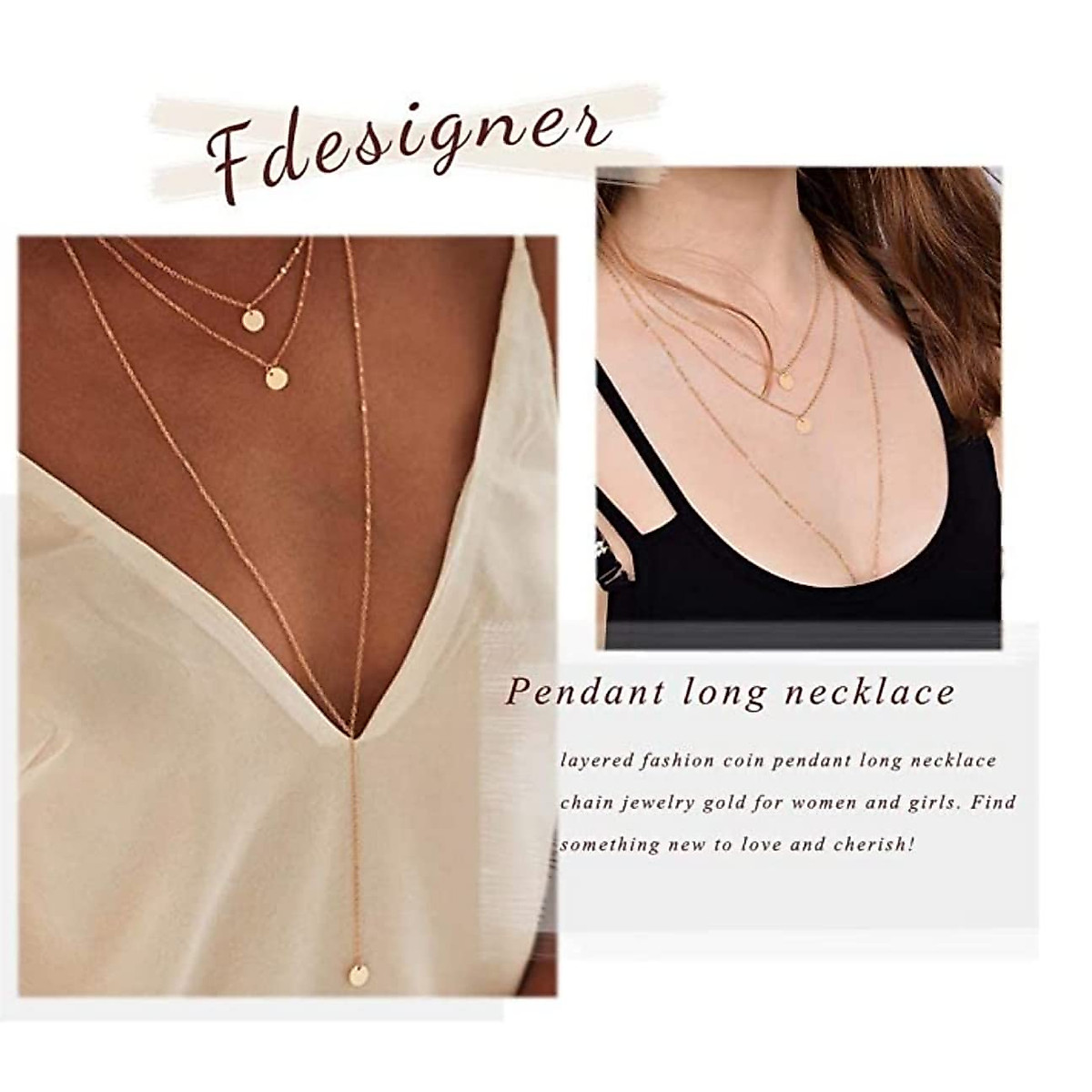 Fdesigner Fashion Layered Long Necklace Coin Pendant Necklace Chain Charm Necklace Jewelry for Women Over 15 years old
