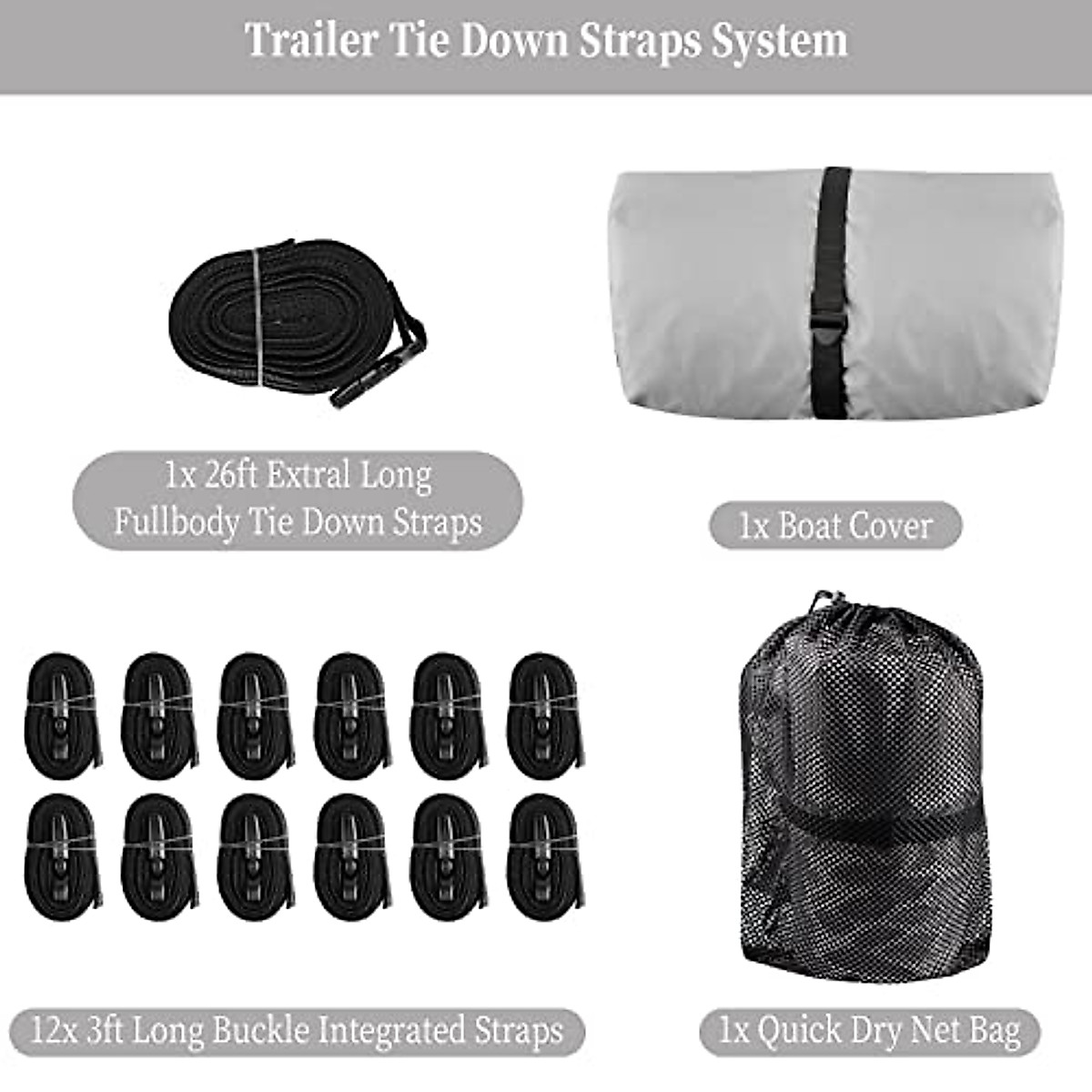 Boat Cover,GAOMON 420D Waterproof Trailerable Marine Grade Polyster Canvas Fits V-Hull, Tri-Hull Fishing Boat, Runabout, SKi Boat, Bass Boat (Gray, Length:17'-19' Beam Width: up to 96")