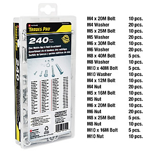 Trades Pro 836344 240Pc Zinc Metric Nut & Bolt Assortment, Combination Pack