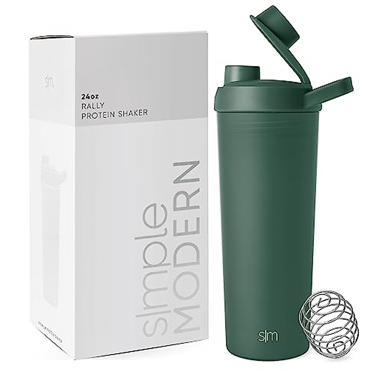 Simple Modern Plastic Protein Shaker Bottle with Ball 24oz | Shaker Cup for Protein Mixes, Shakes and Pre Workout | Rally Collection | Forest