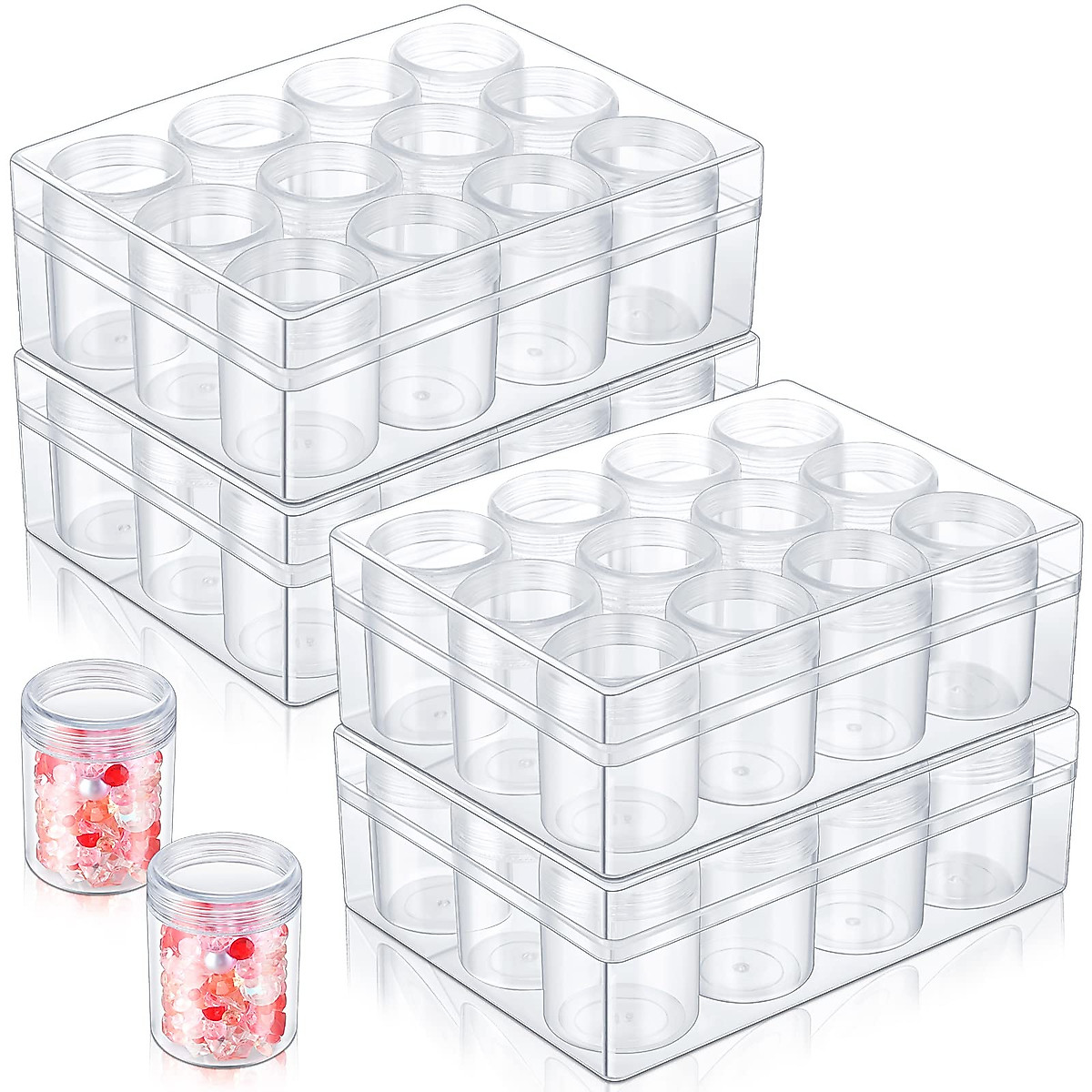 Xinnun 4 Pcs Bead Organizer Transparent Embroidery Bead Storage Containers with Lid Plastic Diamond Painting Storage for DIY Crafts Jewelry Earring Sewing Pills Nail Small Items, Clear(12 Grids)