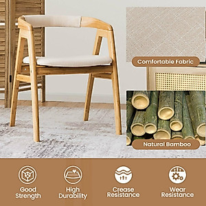 UJOYPAD Modern Mid Century Curved Back Leisure Chairs, Accent Fabric Leisure Chair with Anti-Slip Foot Pads,Bamboo Dining Chair Armchair for Living Room,Bedroom,Natural