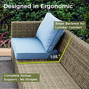 Outdoor PE Wicker Loveseat Sofa, All Weather 2 Seater Small Patio Sofa with Anti-Slip Cushions, Rattan Loveseat Couch Outdoor Furniture for Backyard, Garden, Porch, Blue