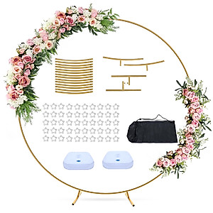 6.6FT Balloon Arch Stand Metal Round Backdrop Stand with Thickened Water Bags 50pcs Balloon Clip Storage Bag Circle Balloon Arch Frame Wedding Arches for Ceremony Birthday Party Baby Shower Decoration