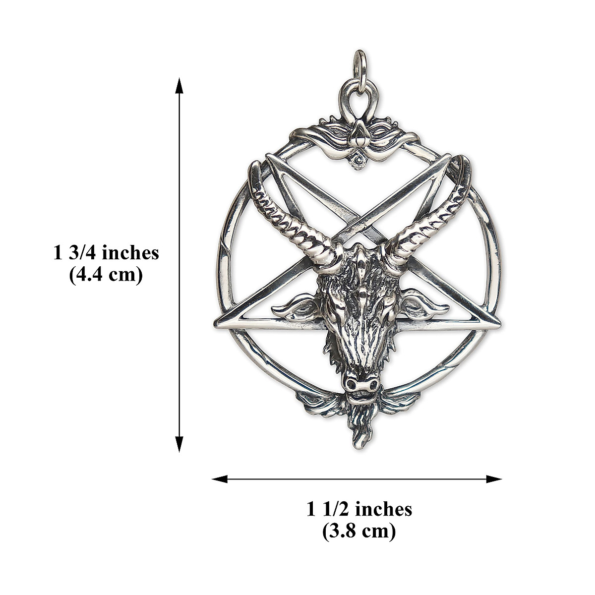 Real Metal Sterling Silver Baphomet Satanic Goat Head Inverted Pentacle Pentagram Pendant