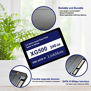 LinkMore XG500 240GB 2.5" SATA III (6Gb/s) Internal SSD, Solid State Drive, Read Speed Up to 500MB/s, 2.5 inch for Laptop and PC Desktop