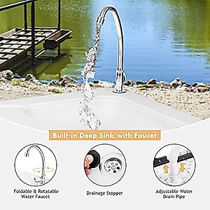 PETSITE Fish Cleaning Table, Portable Camping Sink with Faucet, Outdoor Picnic Foldable Washing Table, White