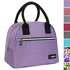 opux Insulated Lunch Box Women, Lunch Bag Tote Girls Kids Teen Adult, Cute Soft Lunch Cooler Container Work School, Reusable Thermal Food Meal Prep Organizer Lunch Pail Travel Beach, Purple Stripes