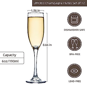 UMEIED Classic Champagne Flutes Set of 12, 6 Oz Elegant Stemmed Crystal Clear Champagne Glasses Sparkling Wine Glass for Wedding Anniversary Birthday Christmas