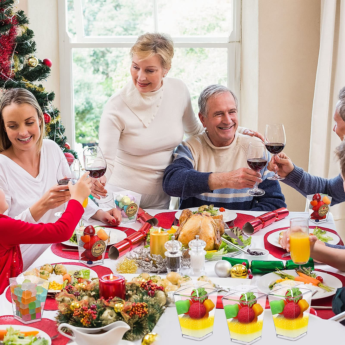 Mimorou 200 Pack 5 oz Dessert Cups with Lids and Spoons Square Clear Plastic Appetizer Cups Parfait Cups Dessert Shot Glasses for Party Wedding Birthday Desserts Appetizers Puddings Mousse