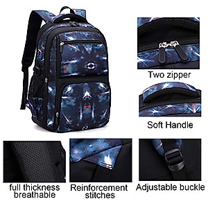 JiaYou Boys Men Backpack High University School Bag Travel Daypack 3pcs Backpack Sets(Dark Blue Star-3pcs,30 Liters)