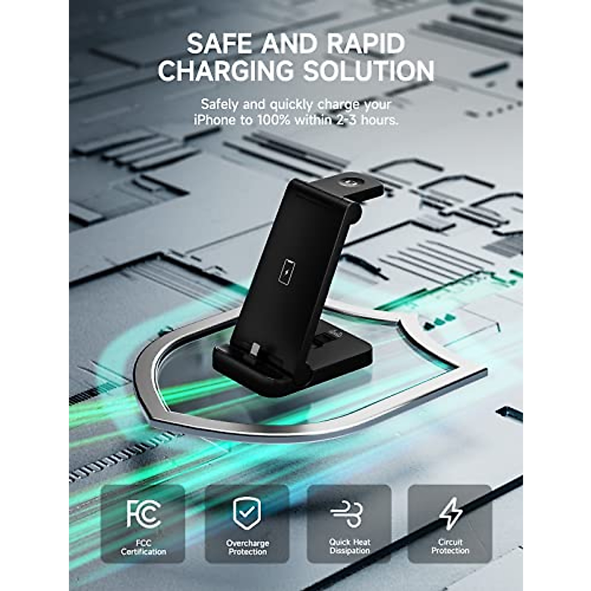 3 in 1 Charging Station, Foldable Charger Stand for Multiple Devices, iPhone Charging Station with 18W Wall Adapter, Fast Charge Portable Travel Charger Compatible with iPhone, iWatch, AirPods