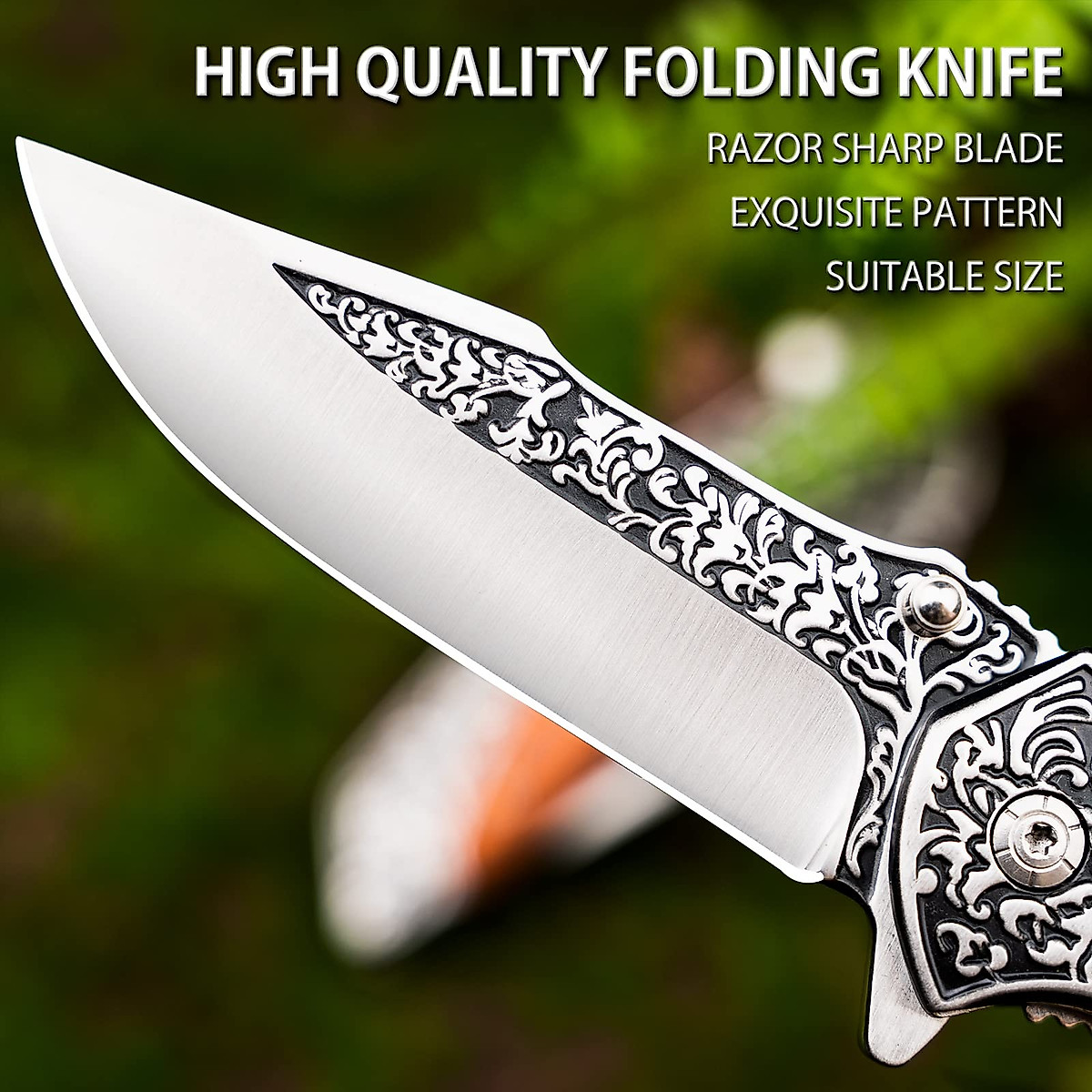 VALHALLA TREANT Pocket Knife, 3.6'' Sharp Blade Pocket Folding Knife, Cool EDC Knife with 3D Retro Embossed Pattern, Classic Pocket Knife For Men, Outdoor Camping Hiking