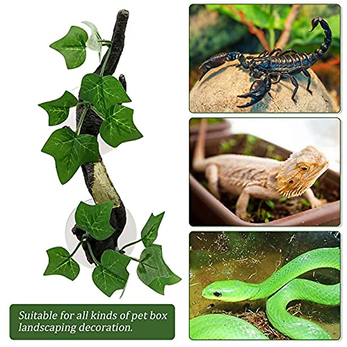 NOMAL Reptile Climbing Branch Terrarium Plant Decoration with Suction Cup for Bearded Dragons Lizards Geckos Amphibian Habitat Decor