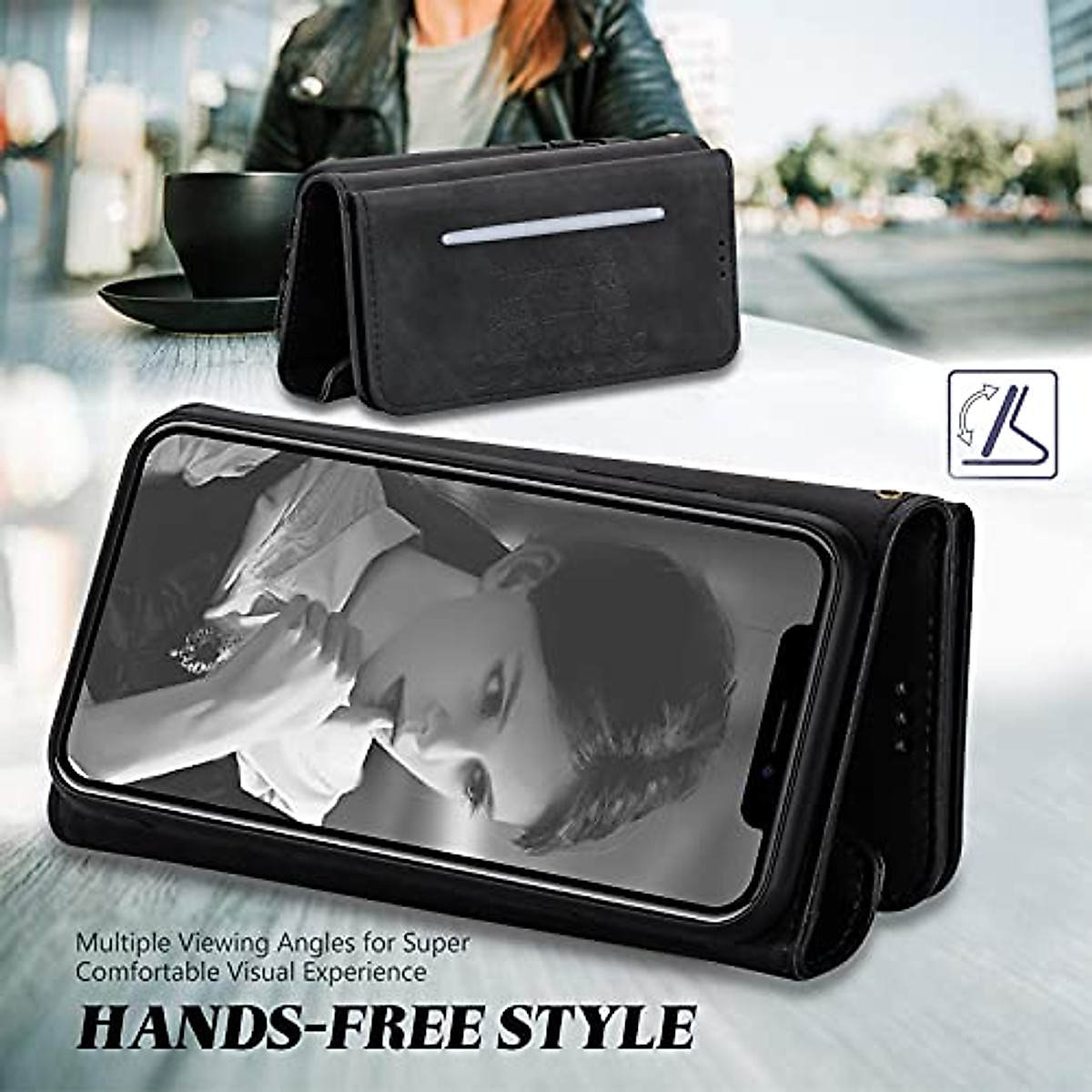 Crossbody Case for iPhone 13 Pro Max Phone Case Wallet Purse with Lanyard Strap Credit Card Holder 6.7'', PU Leather Protective Handbag Zipper Women Girl (Black)