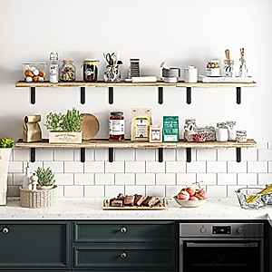 Fixwal Floating Shelves, Rustic Wood Wall Shelves Set of 6, Shelves for Wall Decor, Farmhouse Style for Bedroom, Living Room, Kitchen, Bathroom, Office and Plants (Carbonized Black)