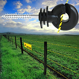 60 Pcs Black Electric Fence Insulator Screw-in Insulator Fence Ring Post Wood Post Insulator and 1 Pc Free Insulator Socket Tool