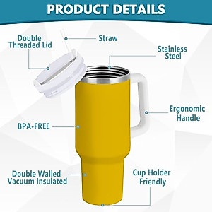 GAIGEO Chrome Yellow Thermal Cup, Reusable Stainless Steel Water Bottles, Double Wall Vacuum Insulation, Suitable for Family Office Sport