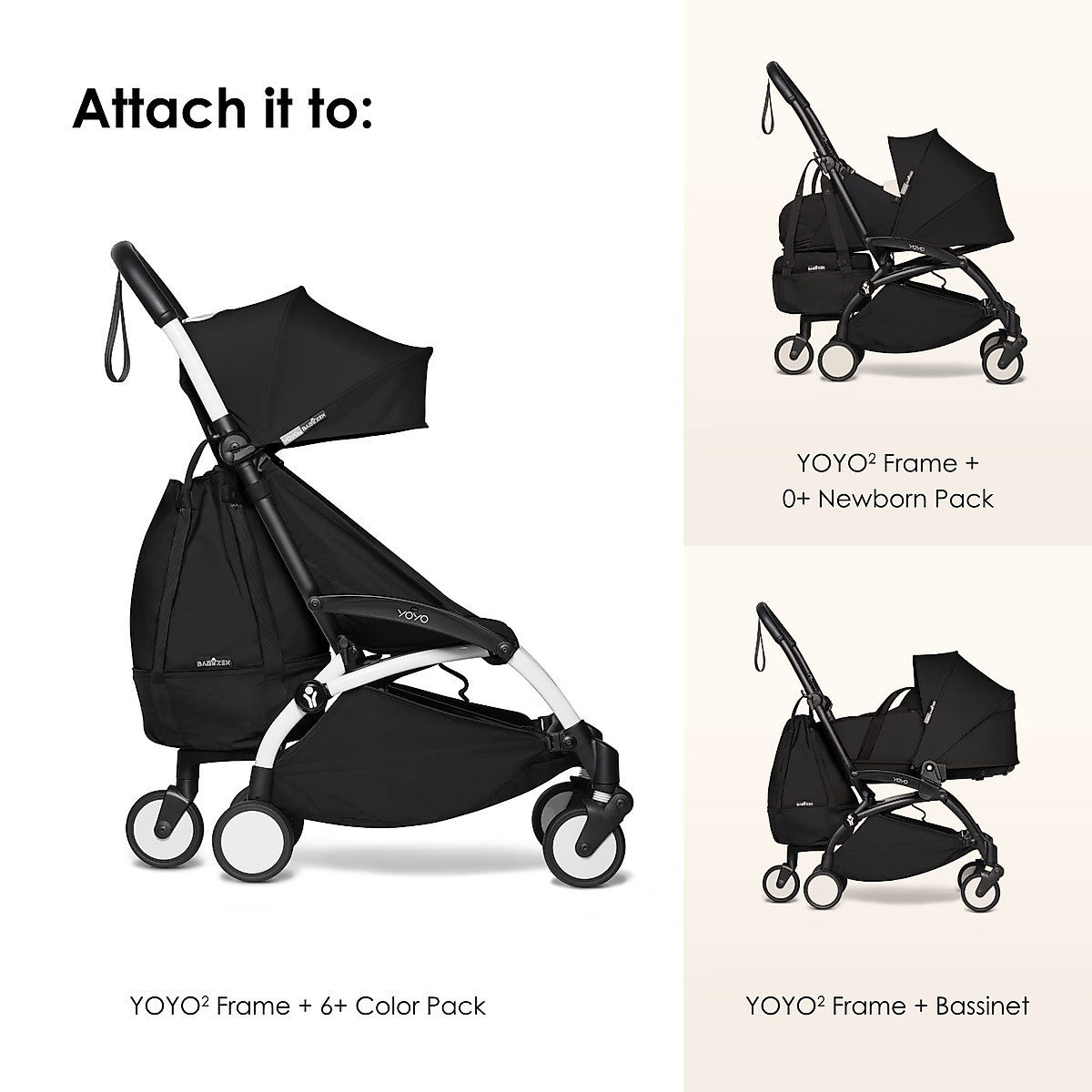 BABYZEN YOYO Bag, Black - Provides Additional, Sturdy Storage on the YOYO2 Stroller - Includes Wheel Base & Hooks