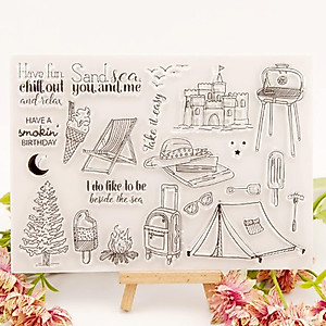 Silicone Stamp Cards, 2Pcs Camping Style Clear Stamps Cute Clear Rubber Stamps Cartoon Touring Car Seaside Spending Holiday Series Clear Stamps