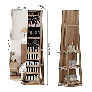 LVSOMT 360° Swivel Jewelry Cabinet with Full Length Mirror, 63" Large Jewelry Armoire Organizer, Lockable Mirror with Jewelry Storage, Floor Standing Mirror, Rear Storage Shelves