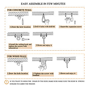 Hanging Chair for Bedroom Hammock Chair Swing with Lights and Hardware Kits Holds Up to 550Lbs Macrame Swing Chair Hanging Cotton Rope Swing Chair for Bedroom, Patio, Deck, Garden and Porch-KASHAN