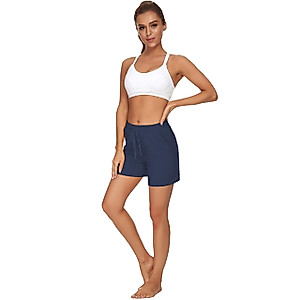 Tandisk Women's Bermuda Shorts Athletic Active Yoga Lounge Workout Gym Jogger Running Shorts with Deep Pockets Navy Blue XS