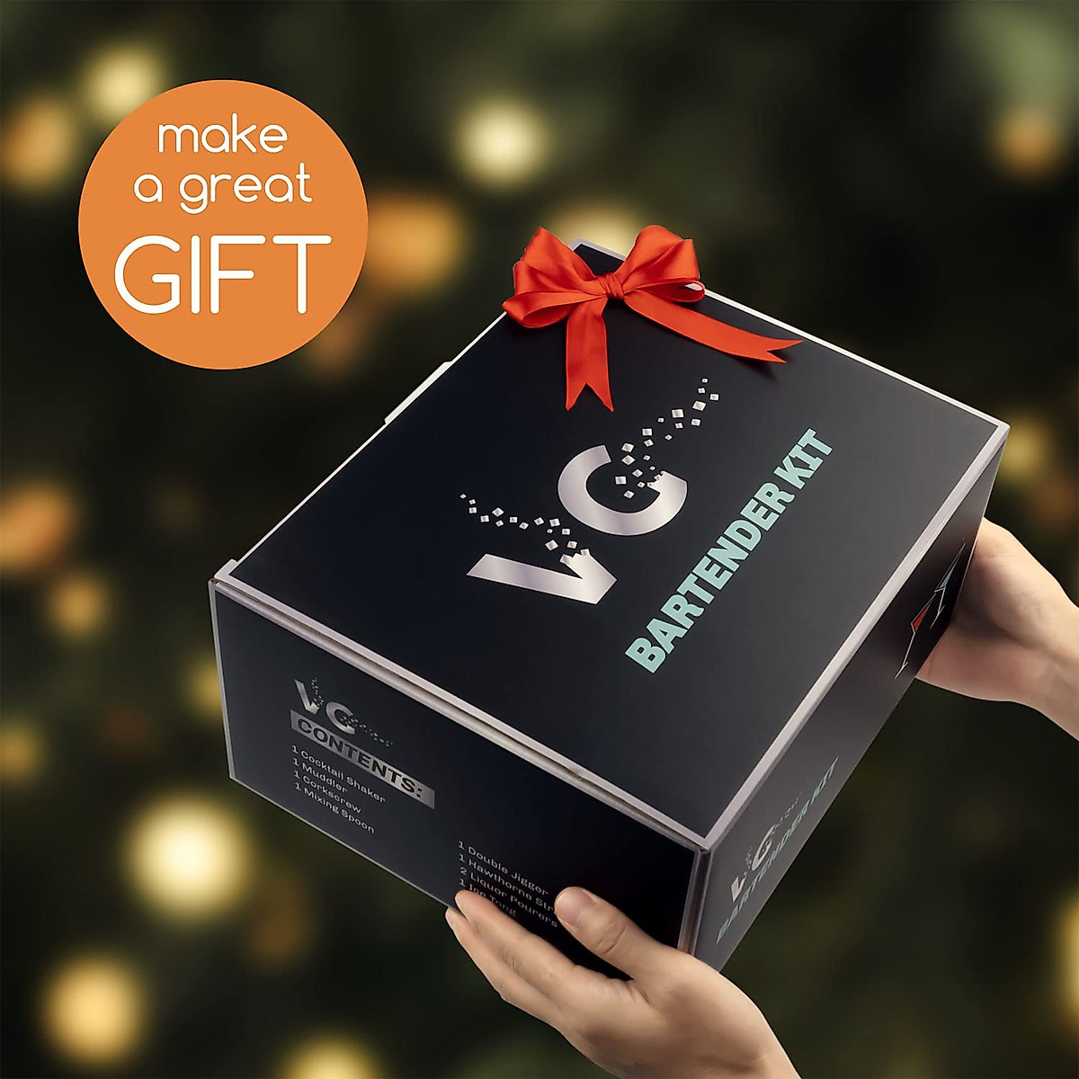 VG Cocktail Shaker Set Bartender kit with Stand, Cocktail Kit Bar Tools Set for Drink Mixer, Bar Cart Accessories for The Home Bar Set (Black)