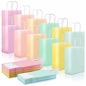 BadenBach 30 Pack Pastel Paper Gift Bags with Handle, Kraft Paper Small Party Favor Goodie Bags Bulk for Birthday Wedding Thanksgiving Halloween Christmas (8.6" x 6.3" x 3.1")